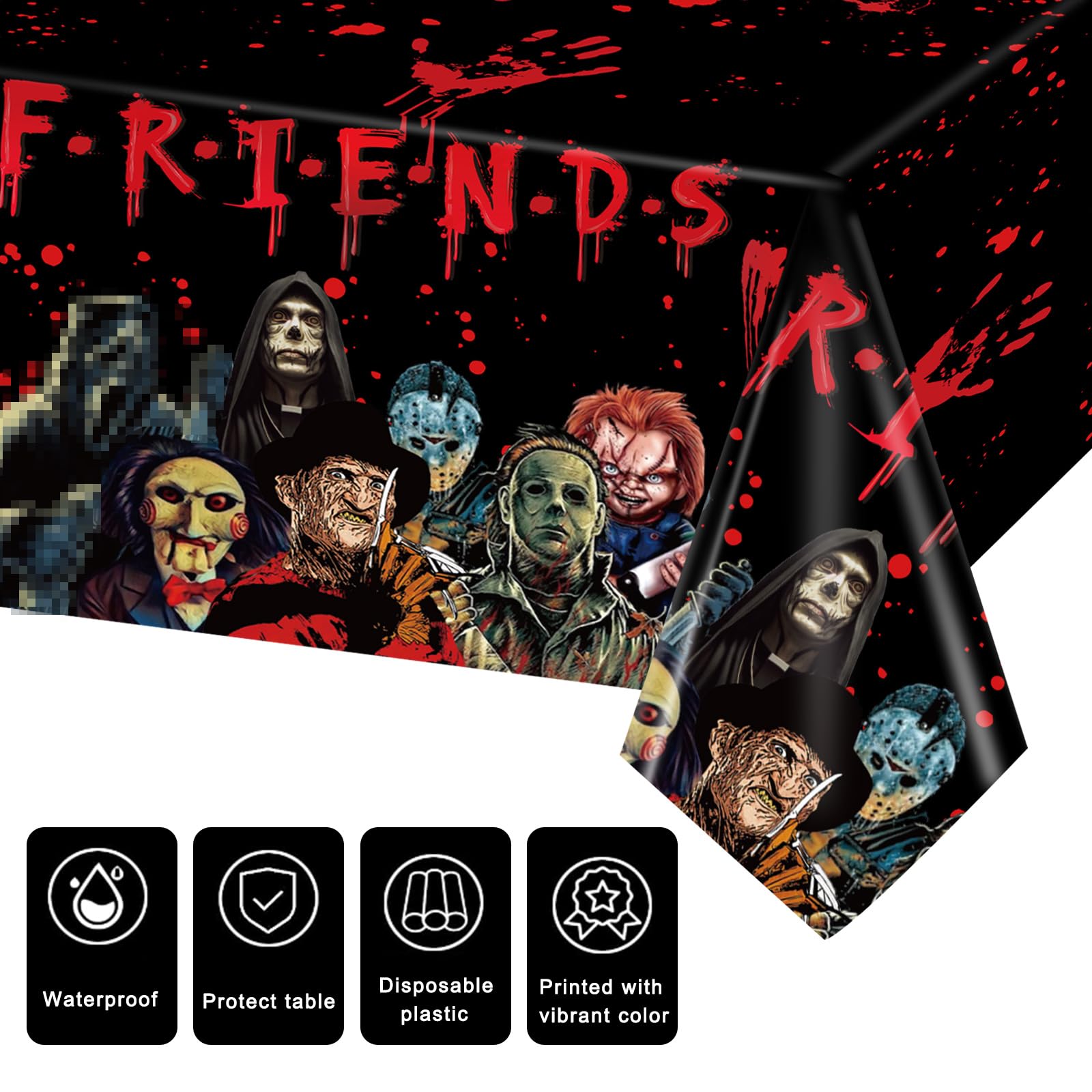 FYSUIMU 3Pcs Halloween Tablecloth 54 x 108 Inch Horror Movie Character Plastic Disposable Waterproof Table Cover for Birthday Party Home Kitchen Table Decor