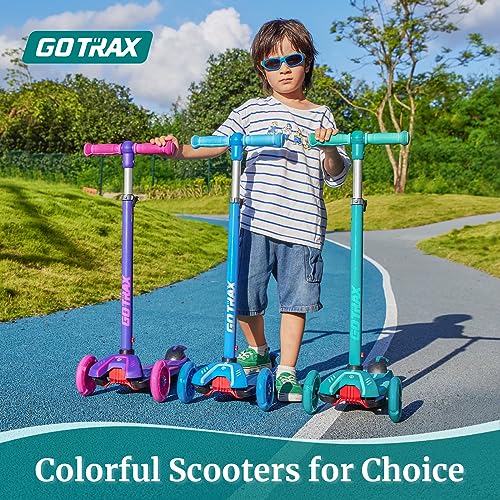 Gotrax KS1 Kids Kick Scooter, LED Lighted Wheels and 3 Adjustable Height Handlebars, Lean-to-Steer & Widen Anti-Slip Deck, 3 Wheel Scooter for Boys & Girls Ages 2-8 and up to 100 Lbs (Purple)