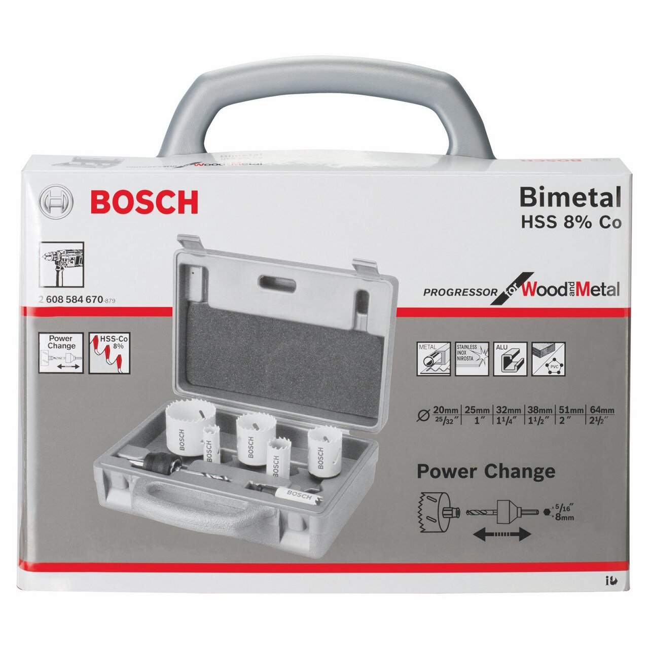 Bosch 2608584670 HSS Bi-Metal Progressor Hole Saw Kit, Blue, Pack of 9