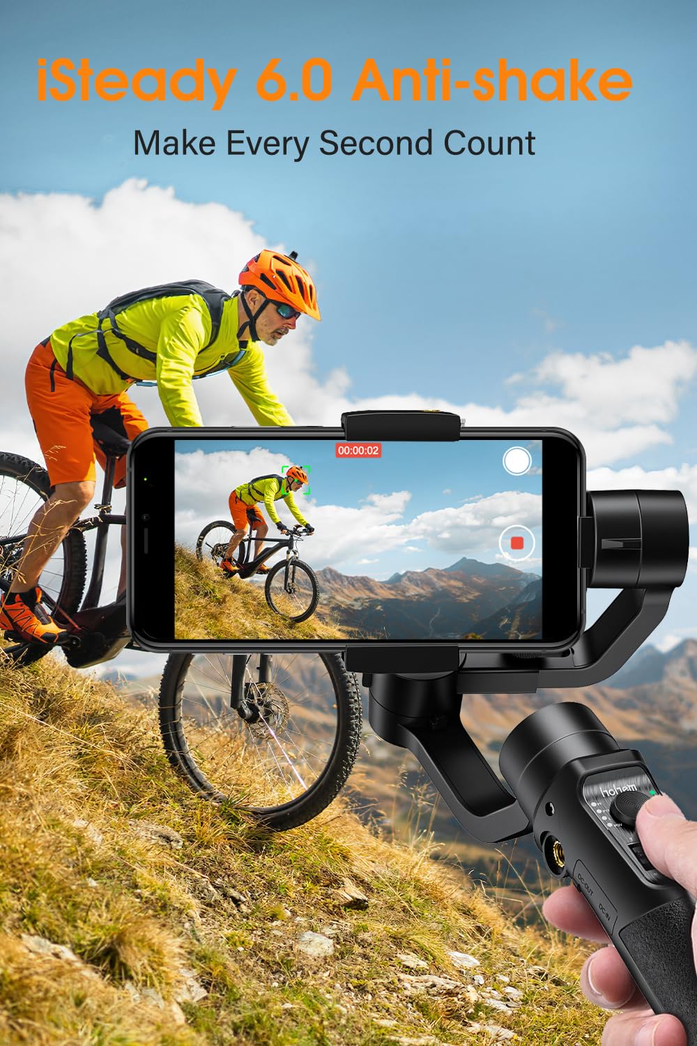 Gimbal Stabilizer for Smartphone, 3-Axis Phone Gimbal for Android and iPhone 15,14,13,12 PRO, Stabilizer for Video Recording with Face/Object Tracking, 600 °Auto Rotation - hohem iSteady Mobile Plus