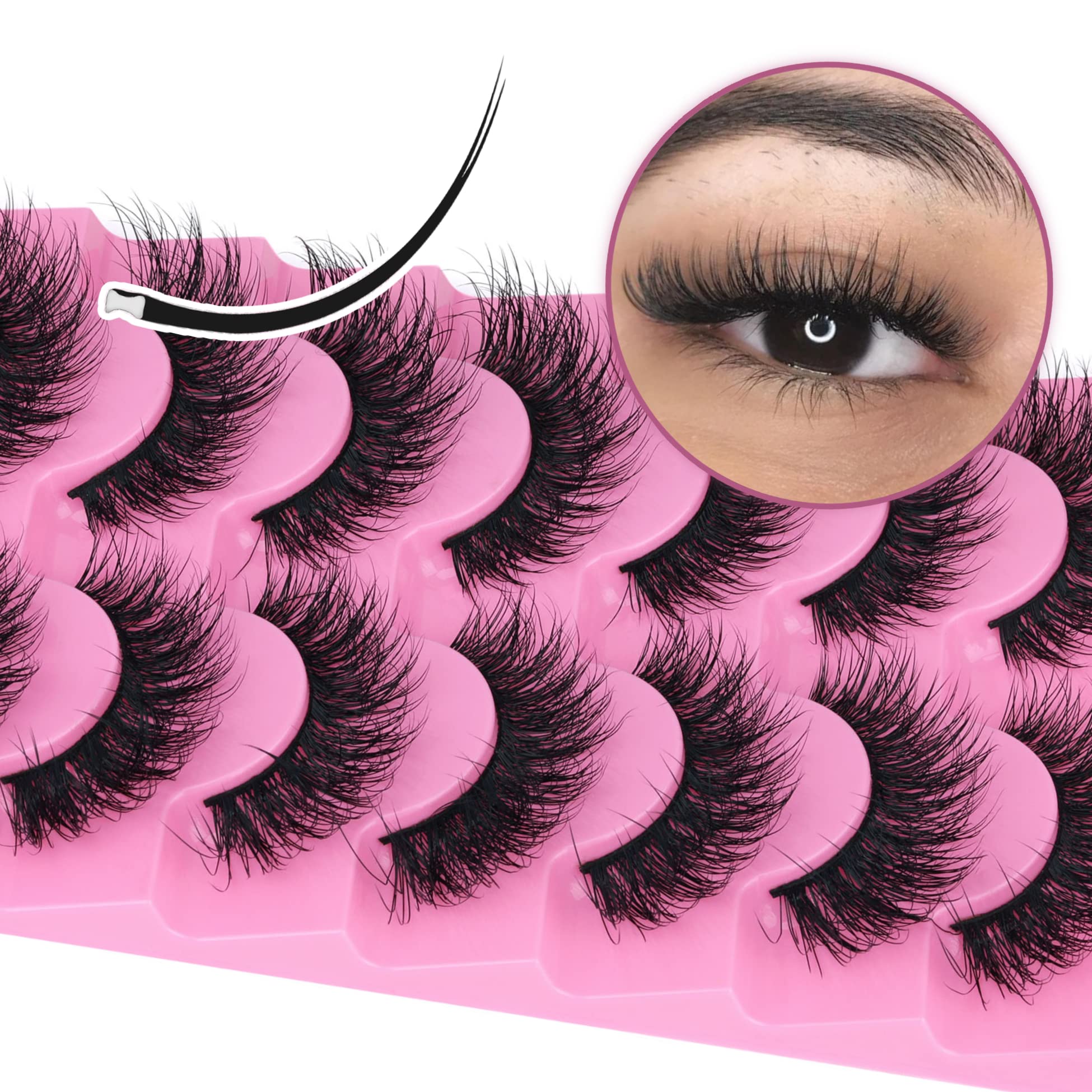 Flat Mink Lashes Natural Look Wispy False Eyelashes That Look Like Extensions Fluffy Cat Eye Lashes 16mm Strip Fake Eyelashes Pack by TNFVLONEINS-7 Pairs