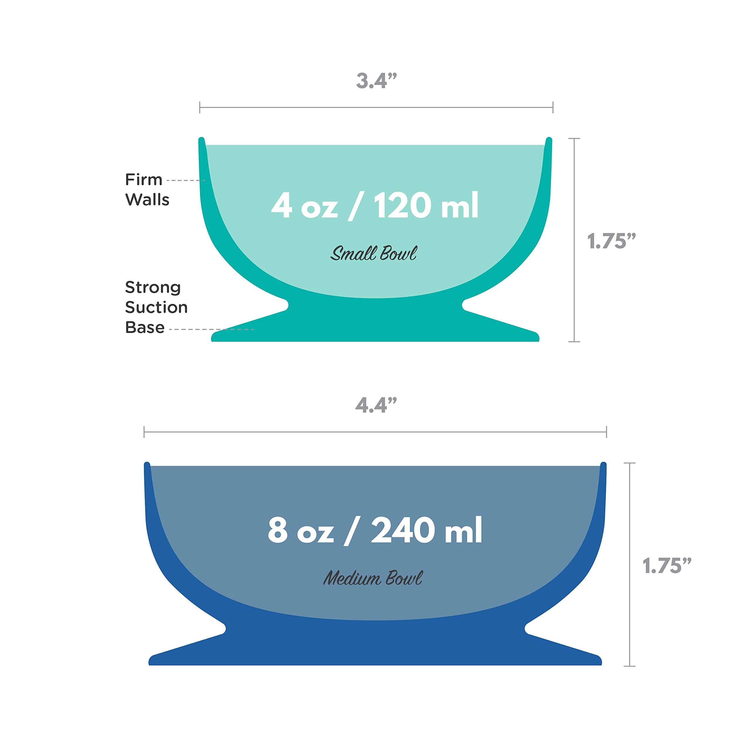 ChooMee Silicone Suction Bowls | Extra Strong Suction with Firm Bowl | Ideal for Infant and Toddler Baby Led Feeding | Medium + Small 2 CT