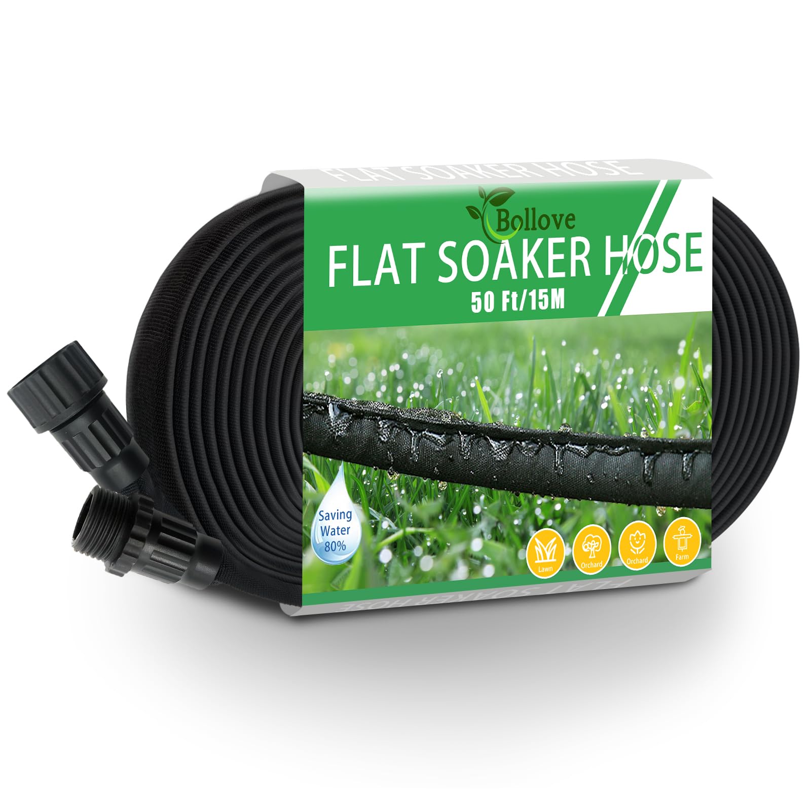 Flat Soaker Hose 50ft, Heavy Duty Double Layer Design, Drip Irrigation Hose Saves 80% Water, Leak Proof Sprinkler Hose For Garden, Lawn, Flower Bed, Vegetable Field