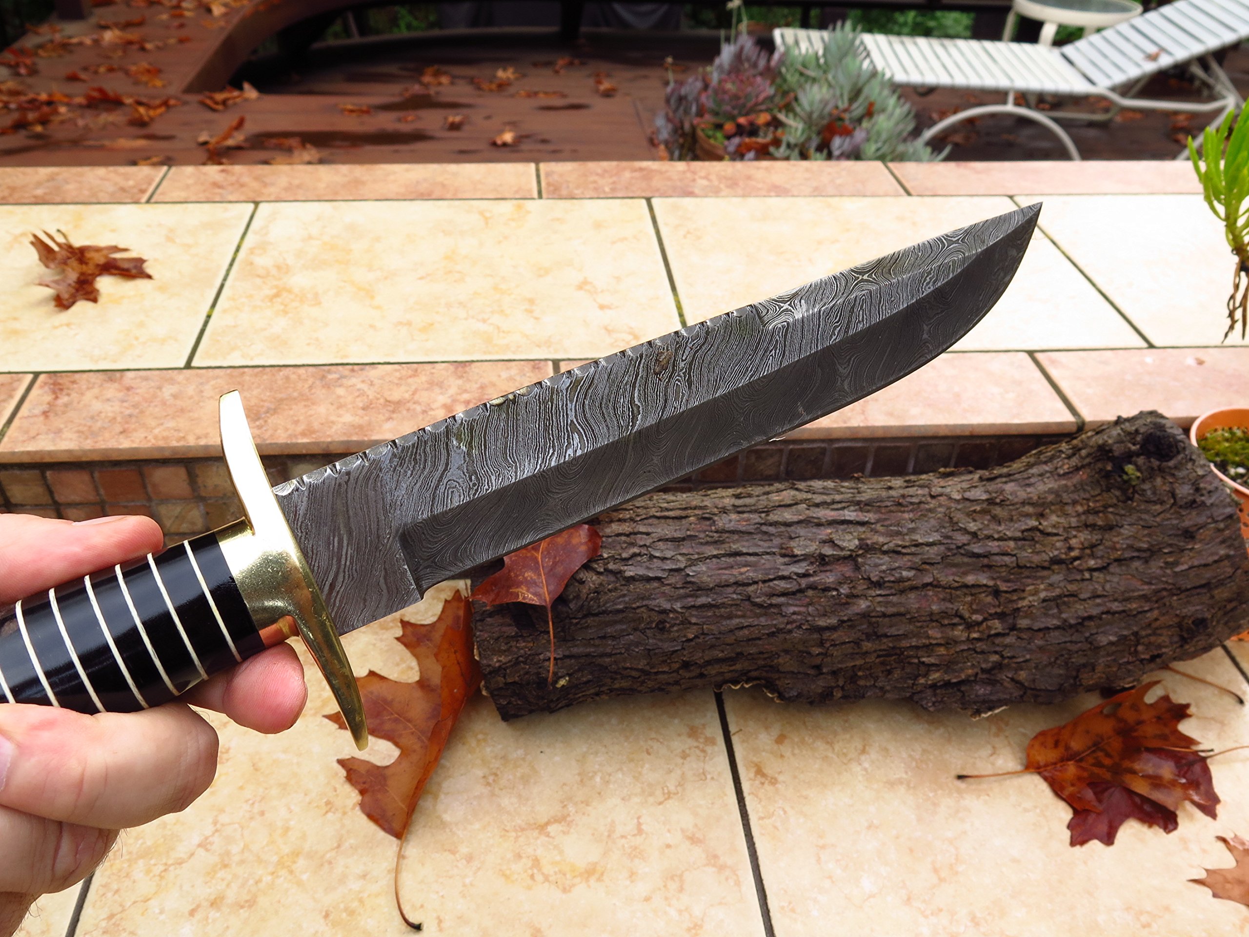 DKC-6002 SANTINI BOWIE Damascus Steel Hunting Knife DKC Knives 1.4 lbs 15"Long 10'' Blade Nomano Series