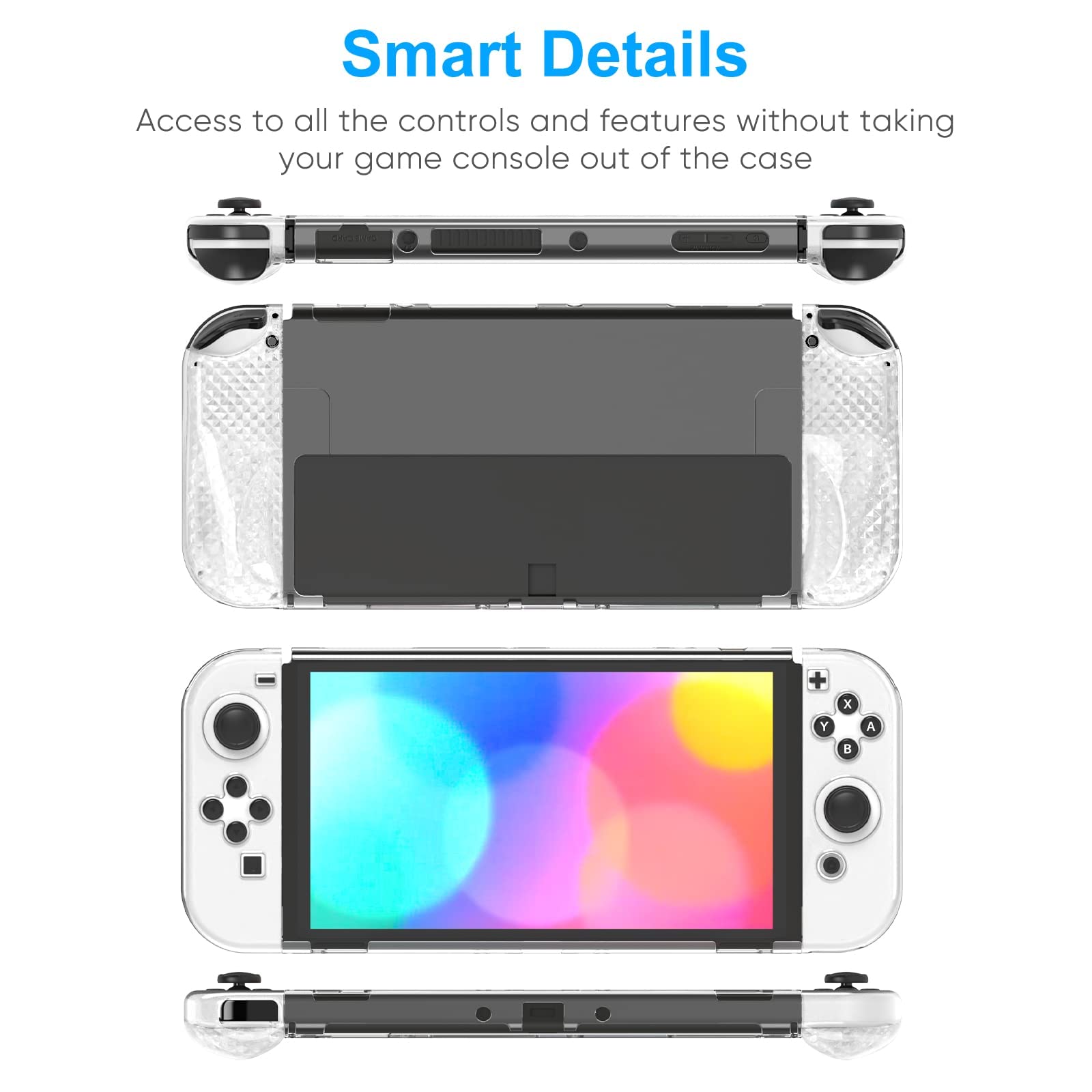 Dockable Case Compatible with Nintendo Switch OLED Model, Hollow Protective Case Cover for Switch OLED Console and Detachable Clear Case Protector for Joycons with Screen Protector and 8 Thumb Caps