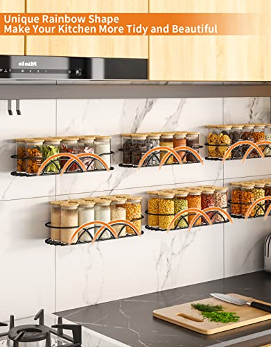 SWTYMIKI 6 Pack Spice Rack Wall Mount Rainbow Design Hanging Spice Shelf Organizer for Cabinet Strong & Stable Metal Seasoning Organizer for Kitchen Cabinet Wall and Pantry Organization Storage,Black