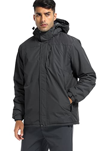 Purltoan Rain Jacket Men Winter Mountain Snow Skiing Raincoats Windproof Water Resistant Soft Shell Fleece Tactical Coat Darkgrey 3XL