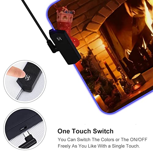 Christmas Fireplace Art Aesthetics Mouse Pad Gaming Mouse Pad RGB Laptop USB Illuminated LED Home Office Accessories Desk Pad