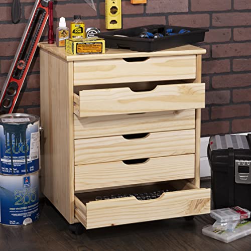 Linon Home Decor Products Corinne Six Drawer Wide, Natural Rolling Cart