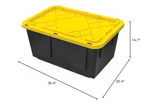 Generic (4 Pack) 27 Gallon Stackable Storage Container With Lid - Black and Yellow Storage Tote - Storage Tote