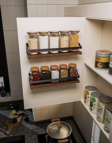 SWTYMIKI Spice Rack Wall Mount, 2 Pack Rustic Natural Wood Spice Rack Organizer for Cabinet, Hanging Spice Shelf for Kitchen Seasoning Organizer, Cabinet Organizer and Wall Storage