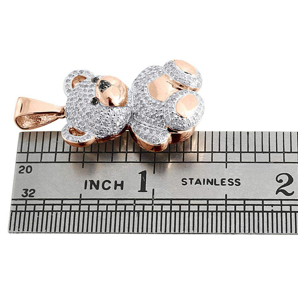 DTJEWELS Cluster Teddy Bear Pendant 1 Ct Lab Created Diamond 14K Rose Gold Plated 925 Sterling Silver