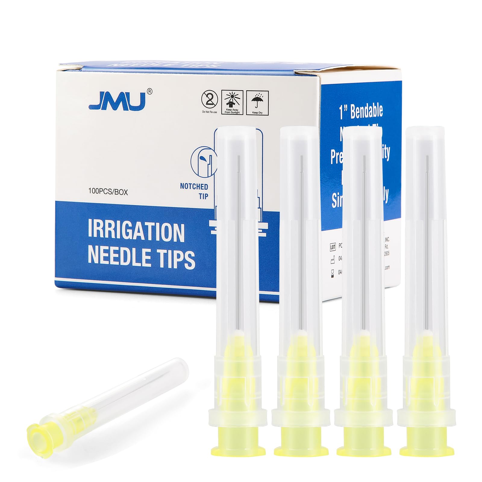 JMU 100pcs Dental Irrigation Needle Tips, 27G Blunt Dispensing Needle Tips Endodontic Irrigarion Needles, Luer Lock Design, Yellow