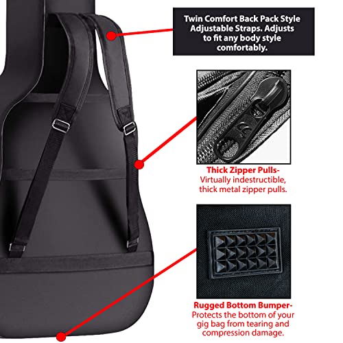 ChromaCast Acoustic Guitar 6-Pocket Padded Gig Bag with Guitar Strap and Pick Sampler