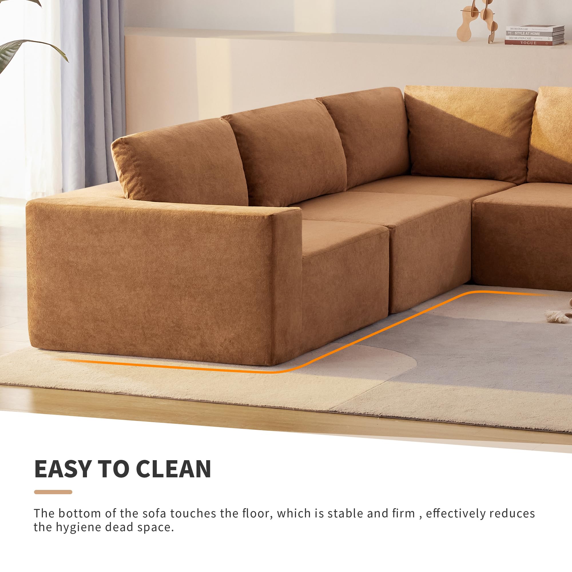 Favfurish Modular L Shaped Sectional Sofa,Sleeper Couch Set,Upholstered Reversible Sofa-Bed,5 PC Free Combination,for Living Room Bedroom Apartment,Brown