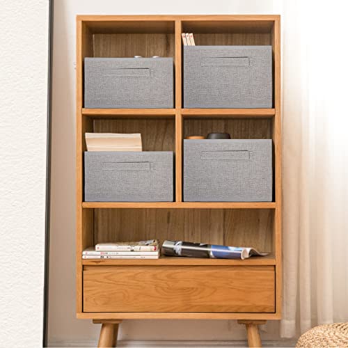 JAKAGO Fabric Storage Bins set of 4 Rectangle Storage Baskets with Handle Foldable Closet Organizer for Clothes Towel Toys Books Collapsible Clothing Container for Shelves Bedroom Playroom (High-Gray)