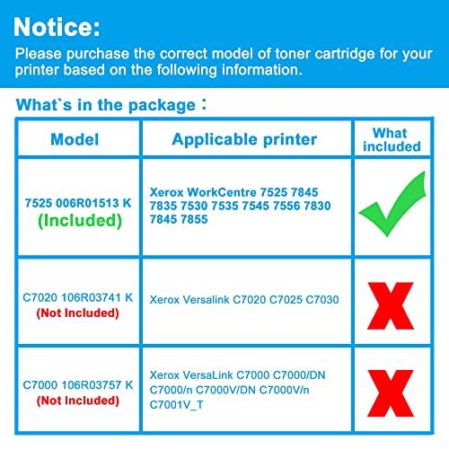 LCL Compatible Toner Cartridge Replacement for Xerox WorkCentre 7525 7845 7835 7530 7535 7545 7556 7830 7845 7855 006R01513 6R01513 (1-Pack Black)