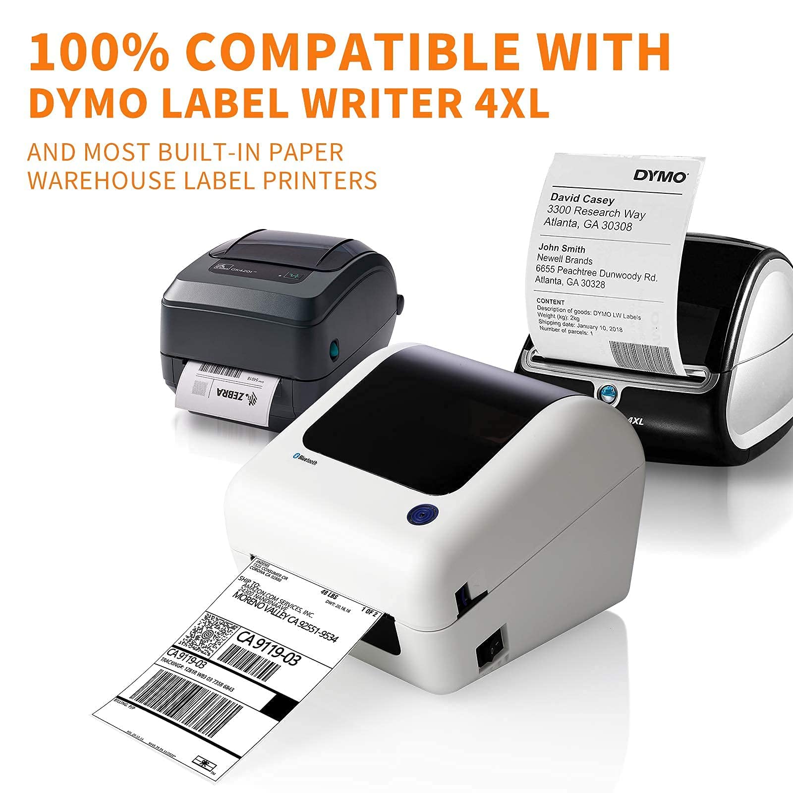 JADENS Bluetooth Thermal Shipping Label Printer - High Speed 4x6, Bluetooth Support PC and Mobile, USB for MAC, Bluetooth for PC and Phone, Compatible with Ebay, Amazon, Shopify, Etsy, USPS Barcode