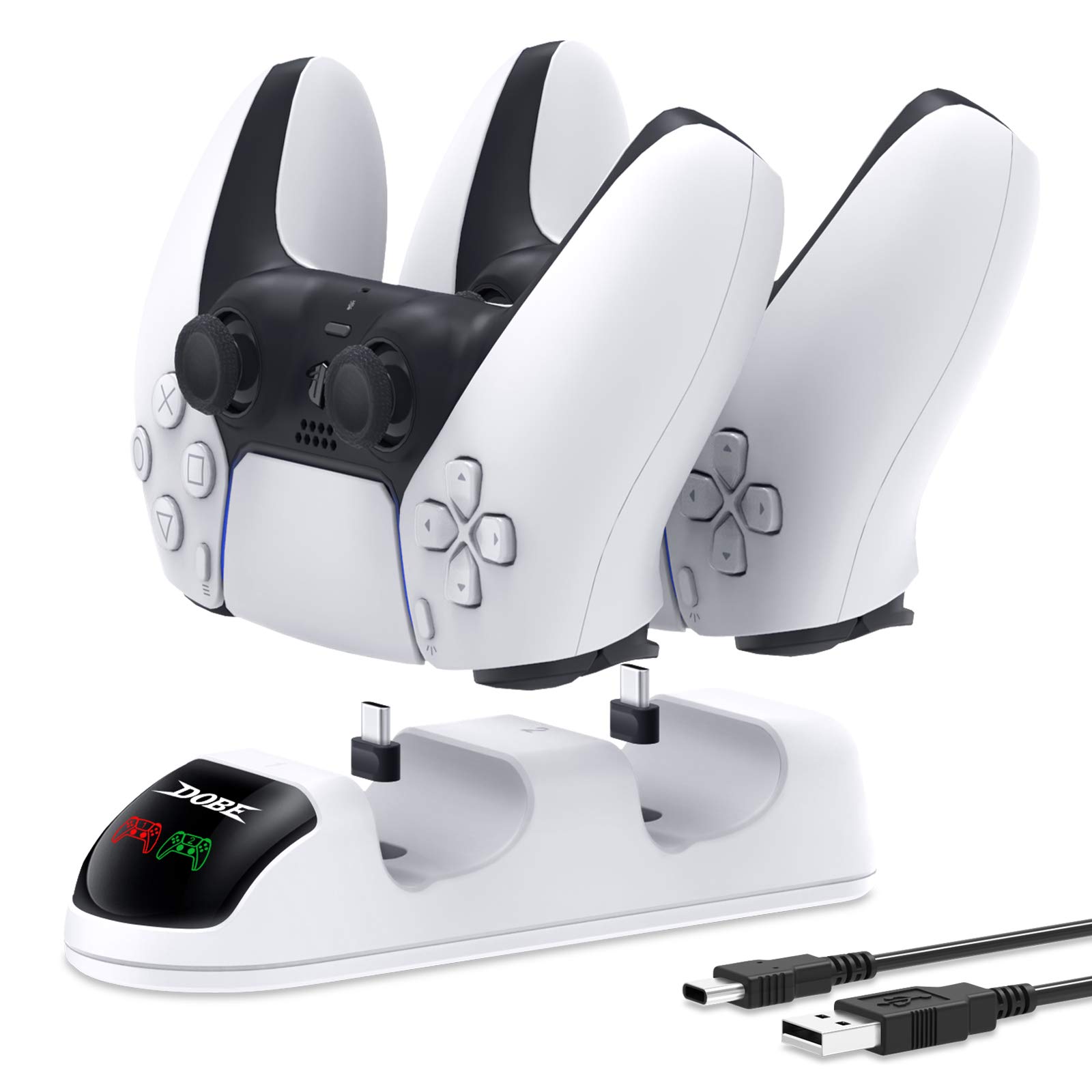 Charger Compatible with PS5 Controller, YUANHOT Charging Station with Dual Detachable USB C Ports & LED Indicator
