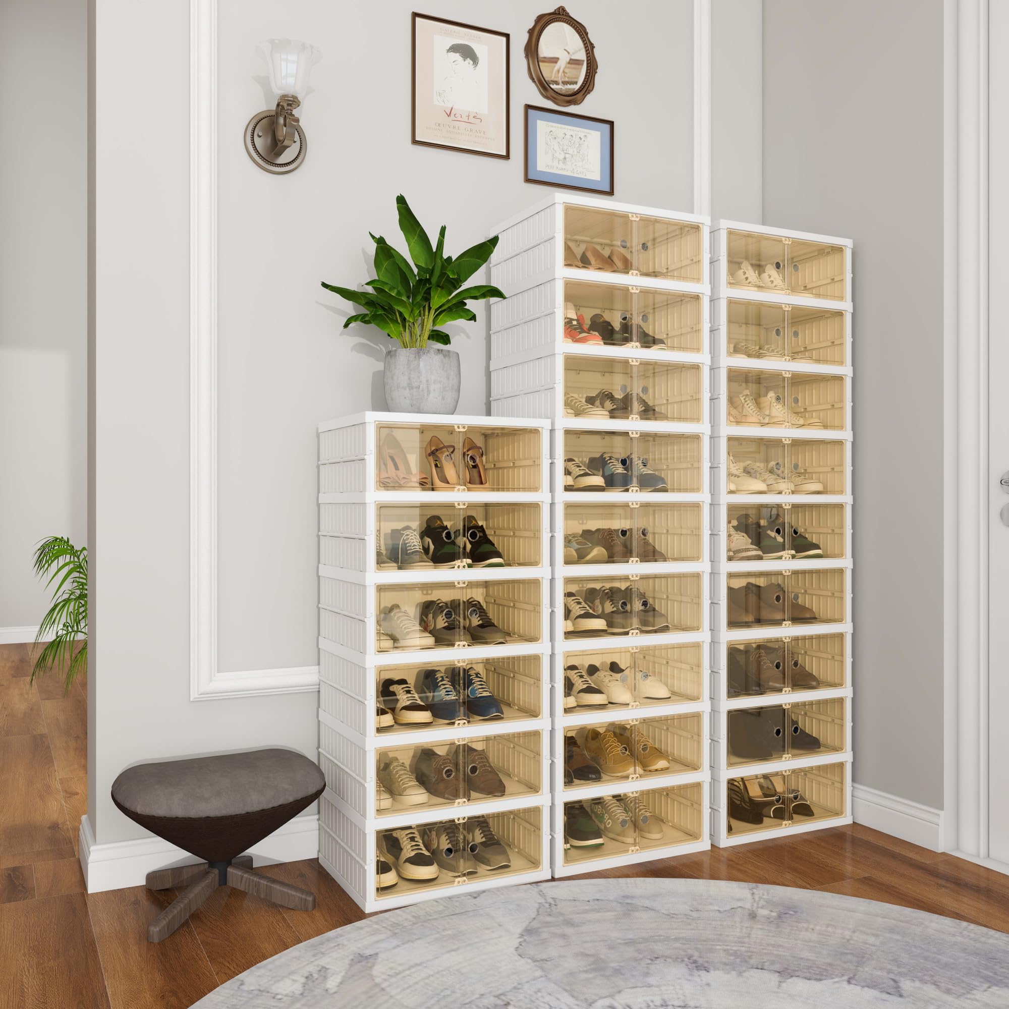 FLEXIMOUNTS Shoe Rack Organizer Storage Box 9 Tiers-18 Pairs, Portable Folding Shoe Rack for Closet Entryway, Collapsible Shoe Cabinet with Magnetic Clear Door for Front Door Entrance