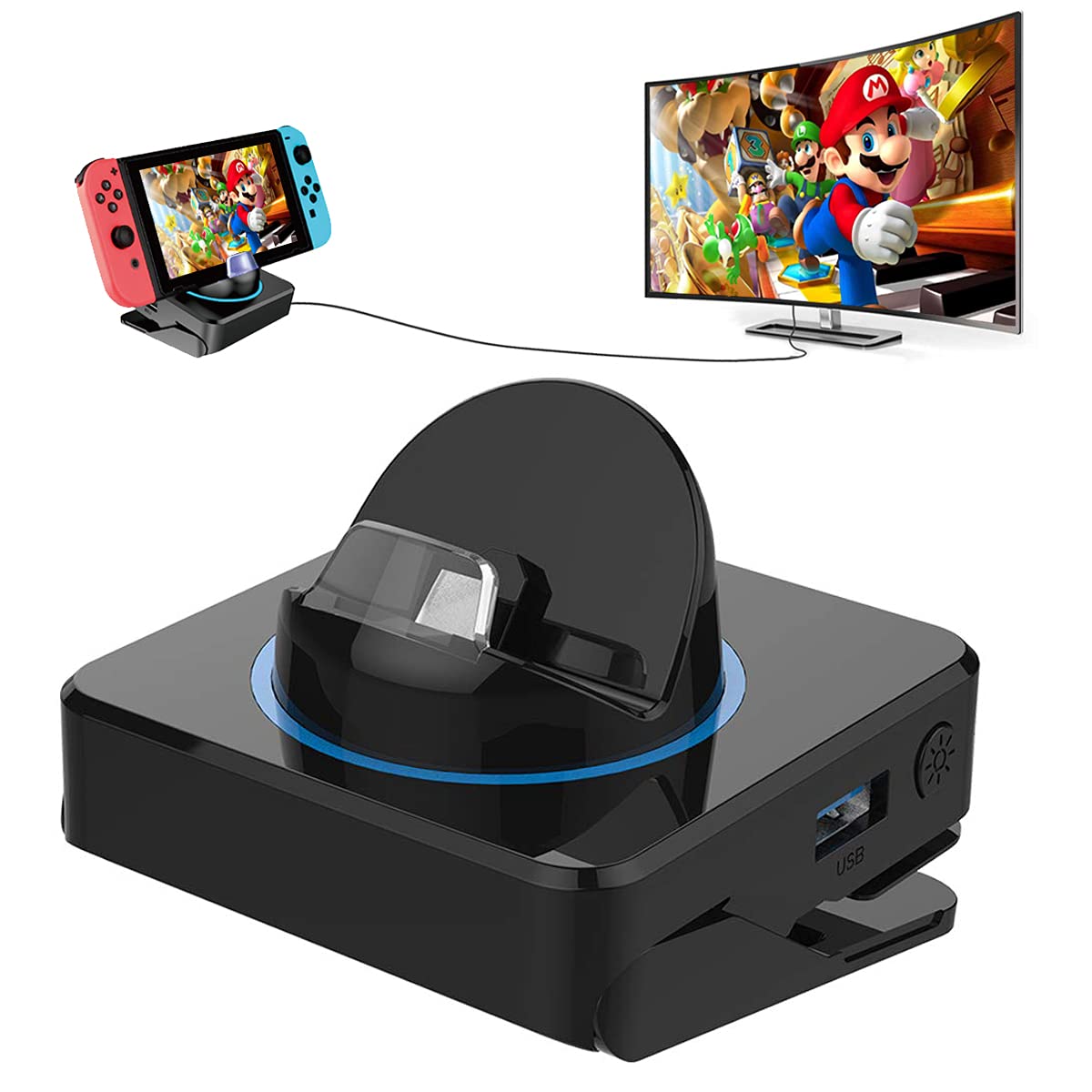 Docking Station for Nintendo Switch, RUBU 5 in 1 Portable Charging Dock Station Replacement Compatible with Official Nintendo Switch Dock (Casting Screen Requires More Than 35W Charging)