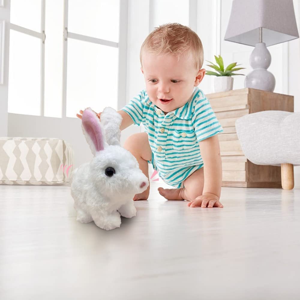 Easter Plush Stuffed Interactive Bunny Toy Walking Rabbit Educational Toys Interactive Toys rabbit Can Walk and Talk rabbit toys for Kids, Hopping Wiggle Ears Twitch Nose (White)(Without battery)
