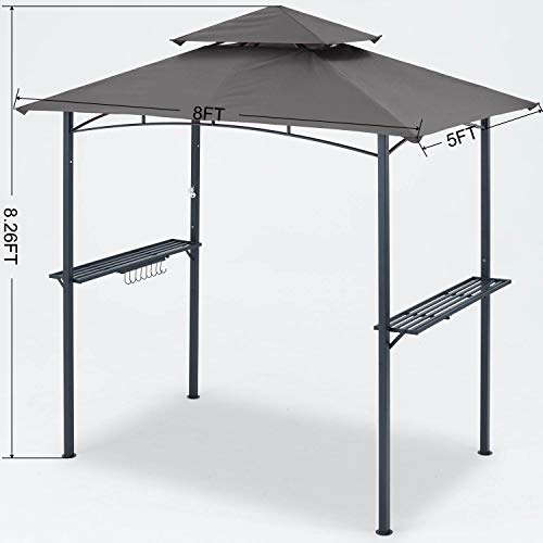 MASTERCANOPY 8 x 5 Grill Gazebo Outdoor BBQ Gazebo Canopy with 2 LED Lights (Gray)