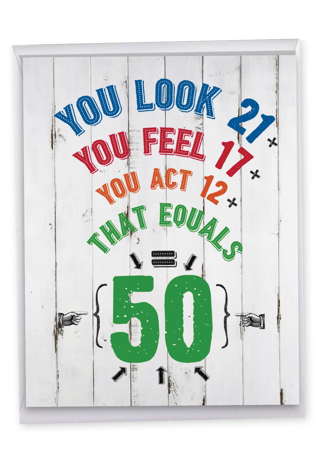 NobleWorks - 50th Big Funny Birthday Card (8.5 x 11 Inch) - Group Milestone Notecard for Year Old, Birthday Congrats from All of Us - Age Equation 50 J7195MBG-US