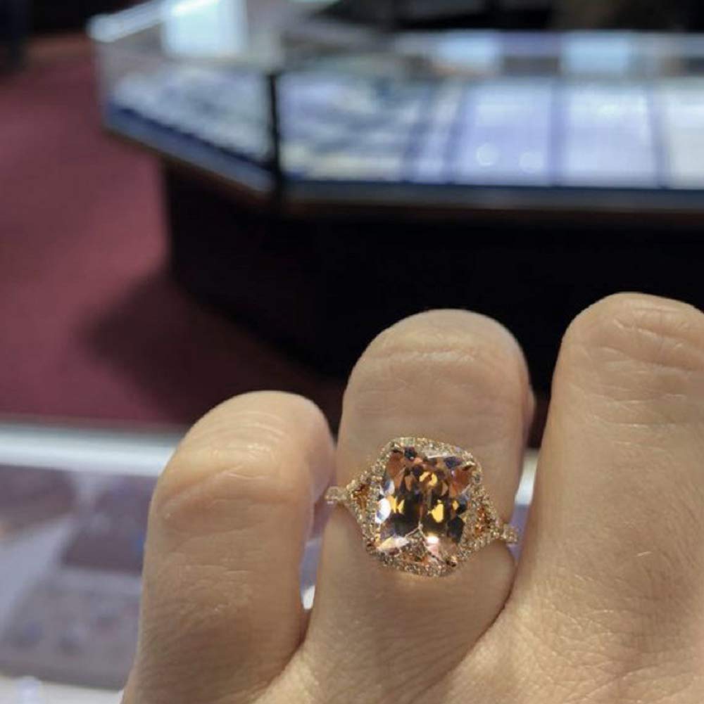 Duan Women's 18K Rose Gold Filled Morganite Pink Gemstone Cut 5ct Cubic Zirconia Ring Promise Aura Single Stone Engagement Champagne Ring Size 6-10 (US Code 7)