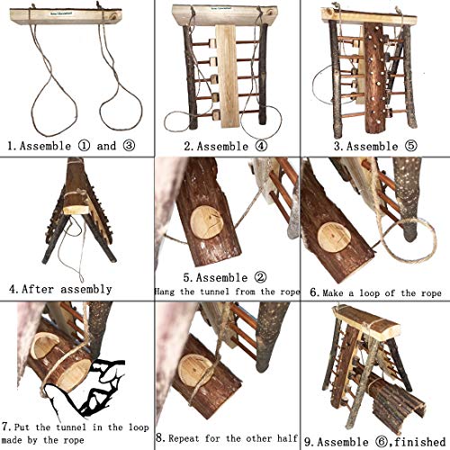 Hamiledyi Wooden Hamster Climbing Toy Guinea Pigs Activity Perch Platform Steps Stairs Gerbil Hanging Chew Tunnel Tube with Apple Wood Bridge