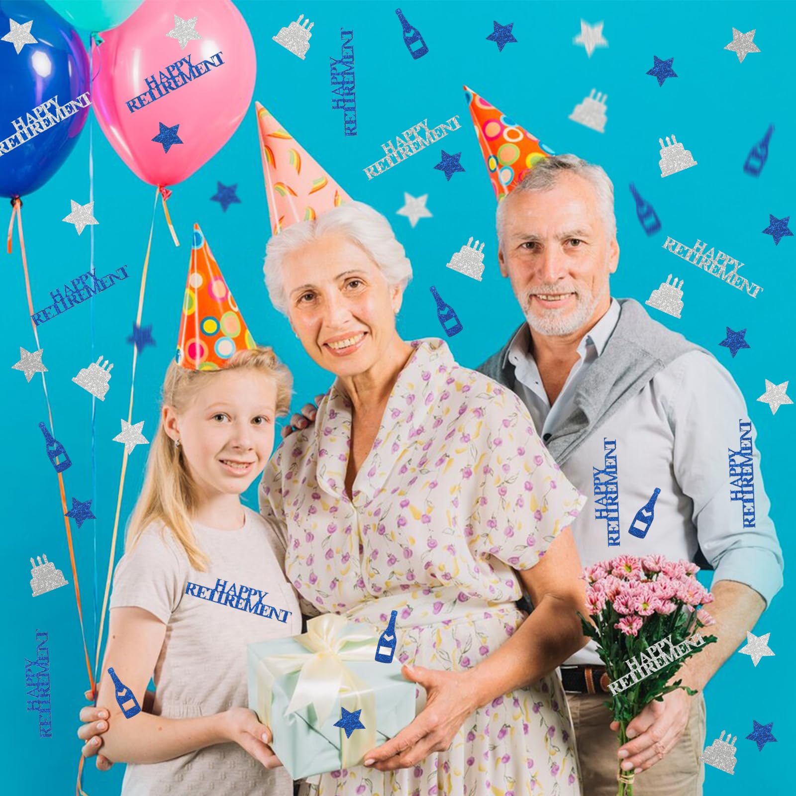 kreat4joy 200pcs Happy Retirement Decorations Confetti, Glitter Retirement Table Decorations for Men, Navy Blue Silver Farewell Decorations Party Confetti for Retirement Table Party Decorations Gift