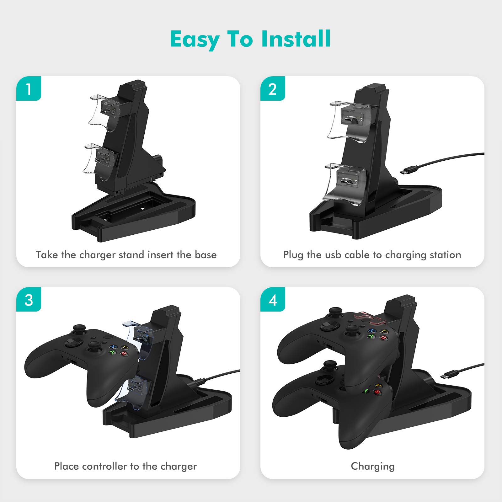 Charger Station for Xbox Series X/S Controller, KIWIHOME Dual Controller Charging Dock Stand for Xbox Series S/X Accessories with USB C Port Charging Cable, Rechargeable Battery Not Included