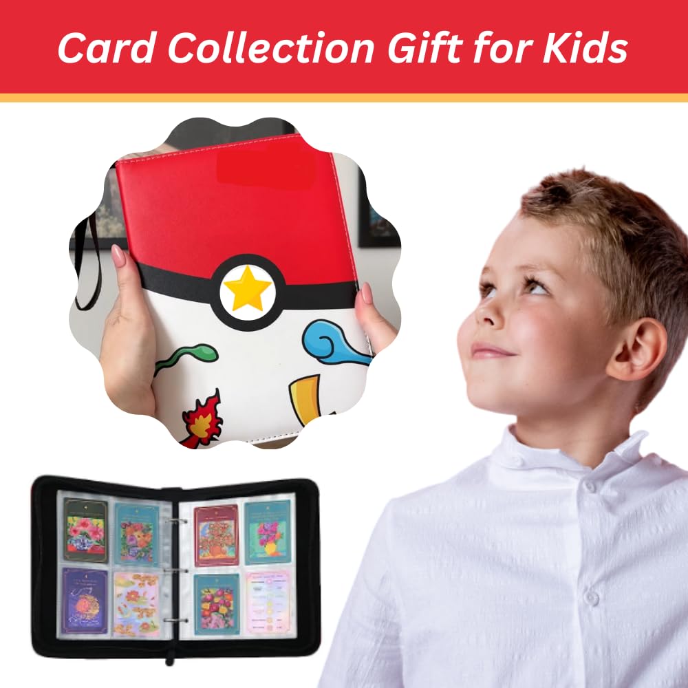 Card Binder 4-Pockets, Trading Card Holder 440 Pockets with 55 Sleeves, Zipper Carrying Case, Card Binder Folder, Perfect Gifts for Child