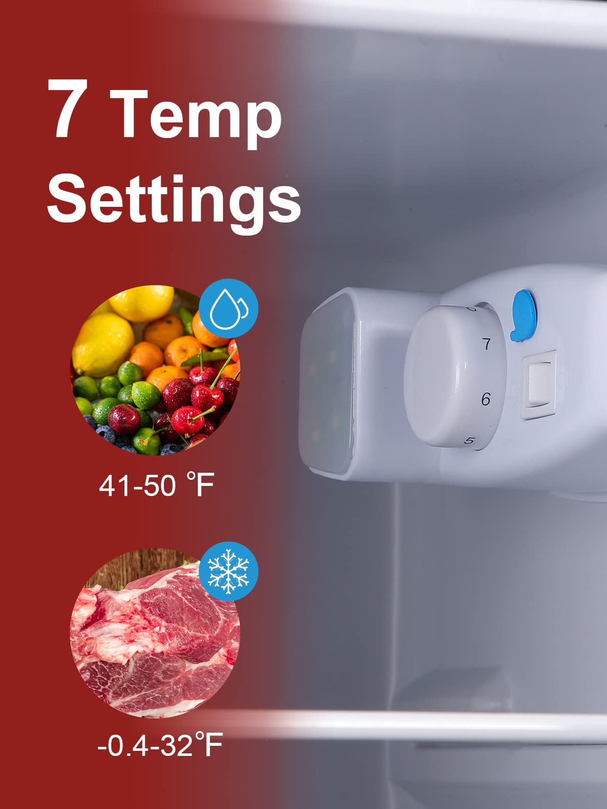 KRIB BLING 3.5 Cu.Ft Refrigerator with Freezer Double Door 7 Level Adjustable Thermostat for Dorm, Bar, Office,Kitchen, Apartment Red (KB02 FLS-80G-RED)