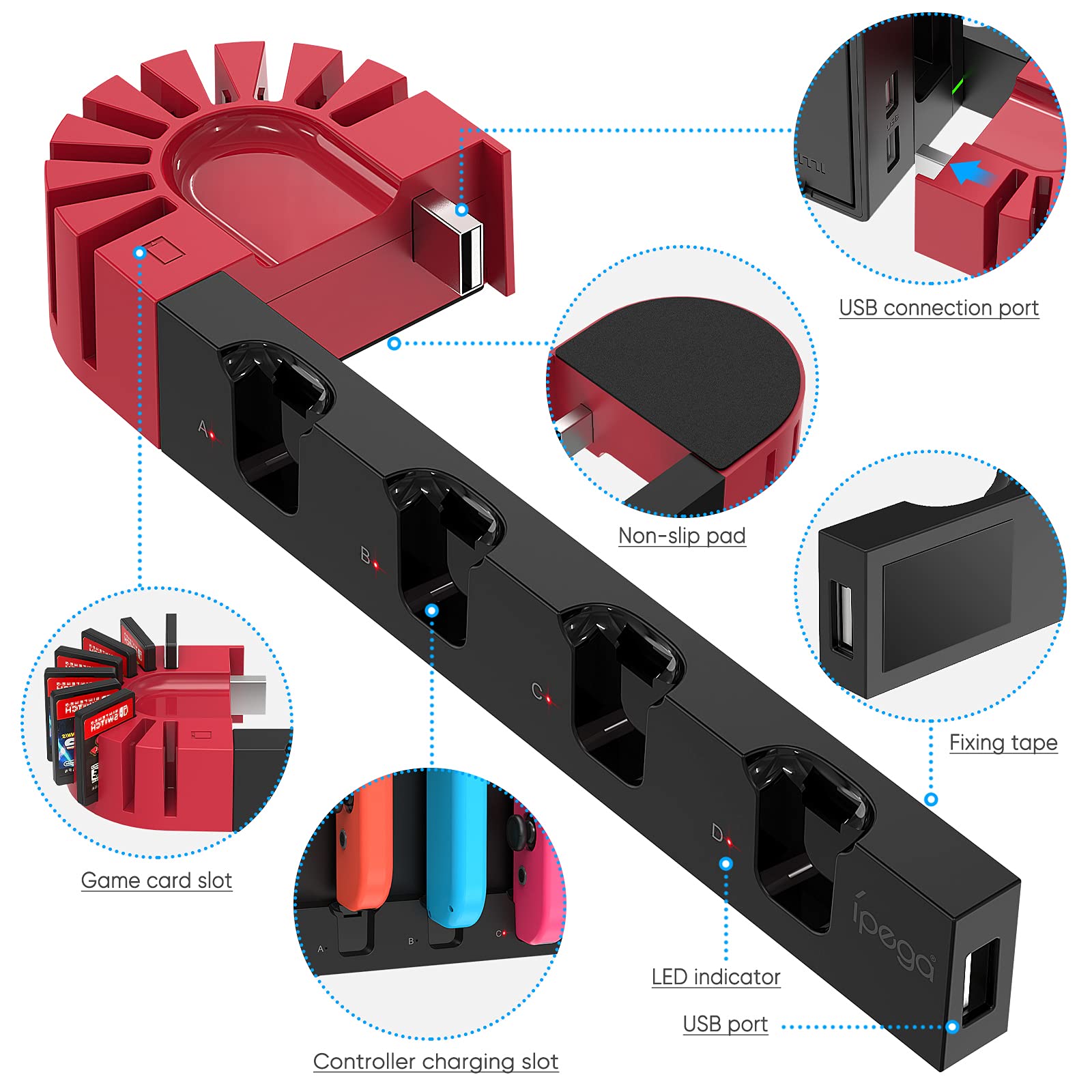 Charging Dock Compatible with Switch OLED/Switch Joy Cons Controller, Charger Station with 9 Game Storage Slots for Switch/Switch OLED Joycon Controller