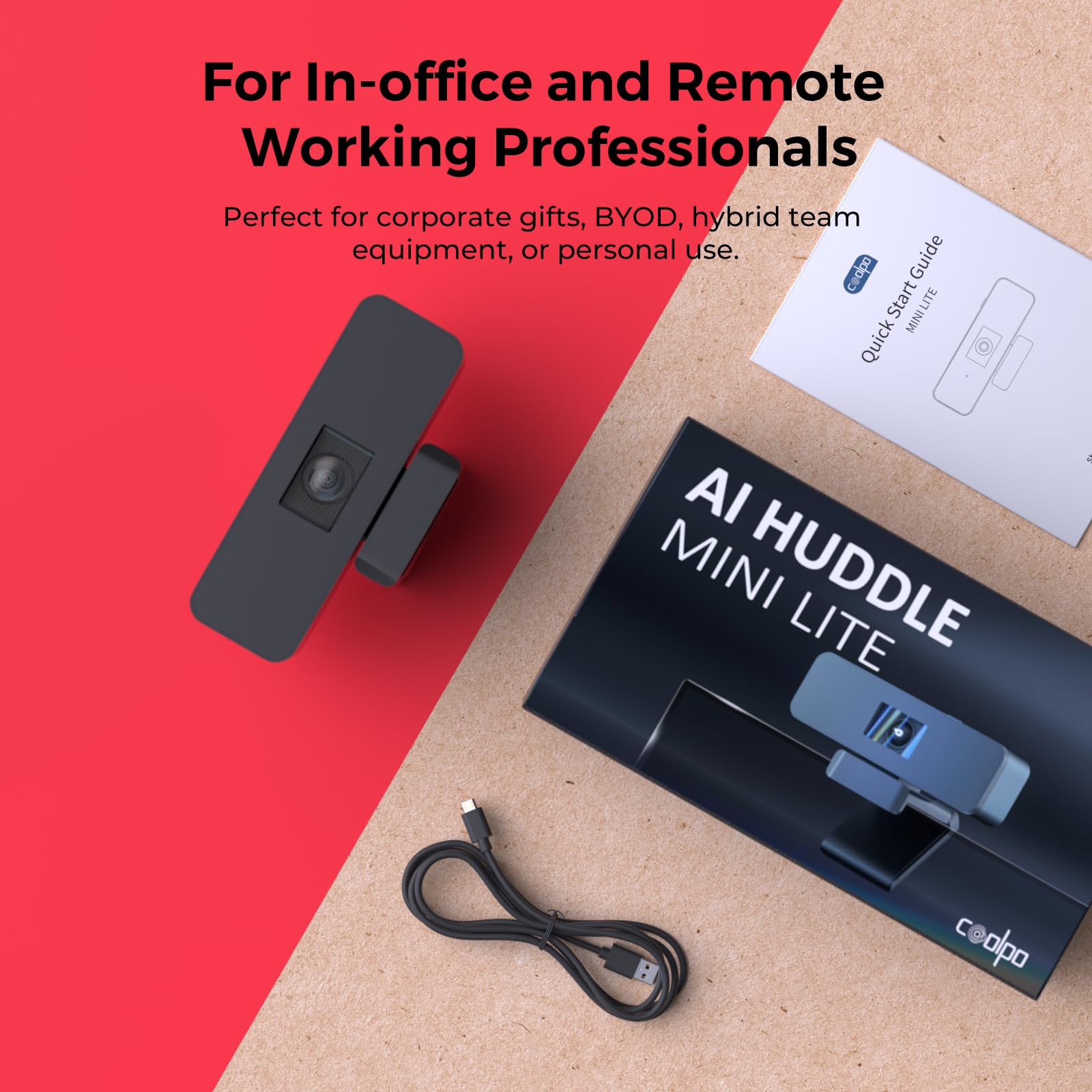 COOLPO Webcam, 4K Webcam Video Conference Camera, 4K Webcam AI Tracking, Autofocus, Auto Framing with Cancellation Mic, Personal and Group Hybrid Collaboration, Meeting Room Camera, Mini Lite