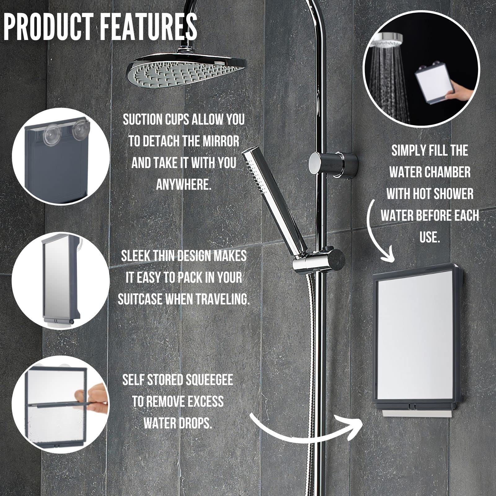 ToiletTree Products Fogless Shower Bathroom Mirror with Squeegee and Travel Bag