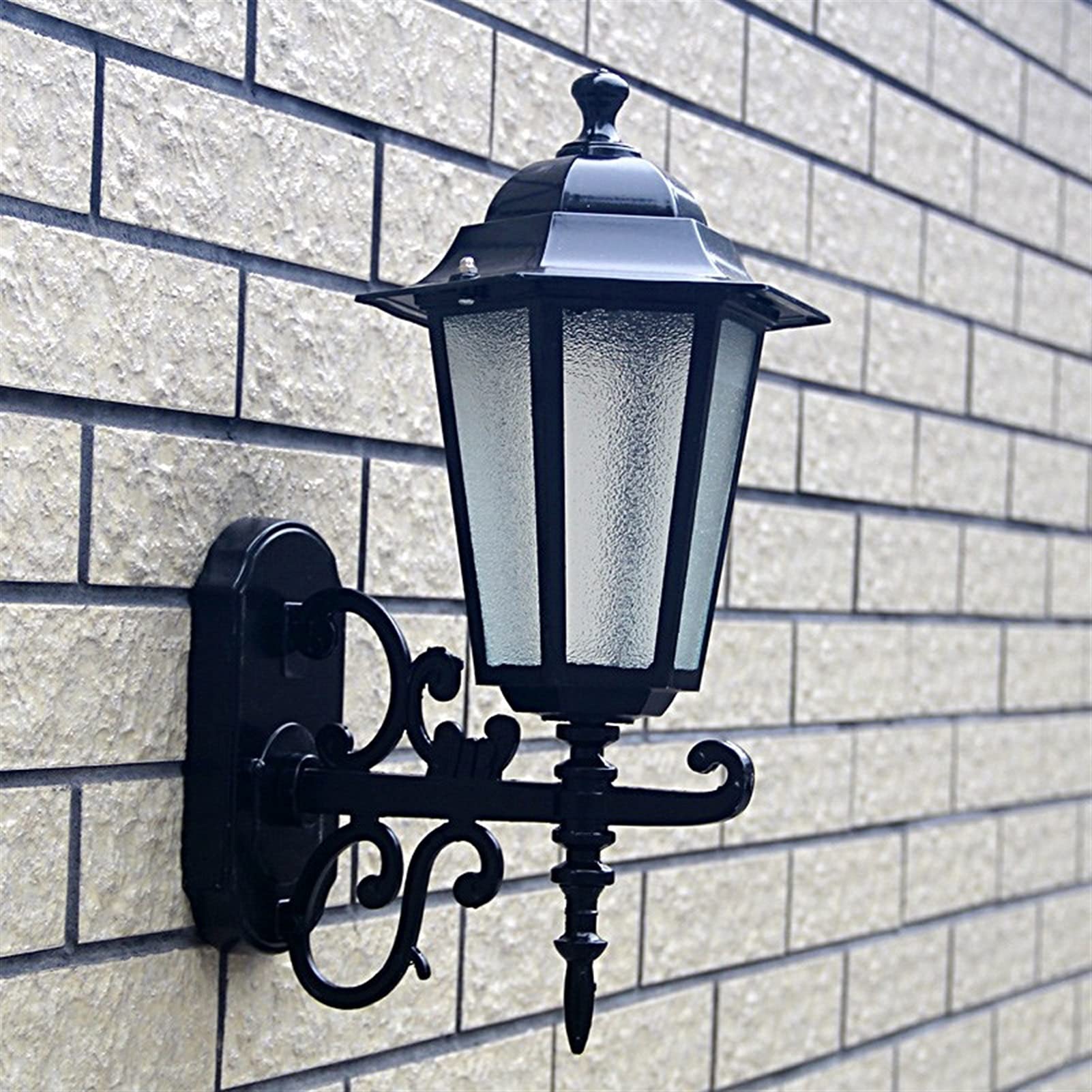 Zziyj Outdoor Wall Light Waterproof IP54 American Country Hexagon Street Home Garden Balcony Terrace Aluminum Wall Lamp Decoration Courtyard Aisle E27 Glass Wall Lantern (Color : Black)