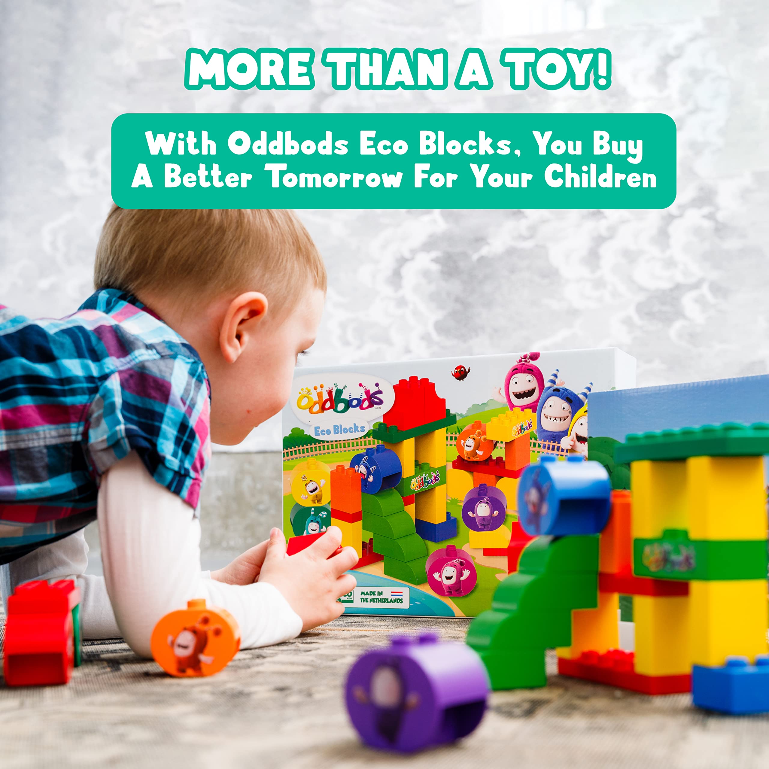 ODDBODS Eco Blocks, Sugarcane Plant-Based Building Block Toys for Toddlers and Preschool Kids, Compatible with Other Building Block Toys, Multicolor, 41 Piece Starter Set