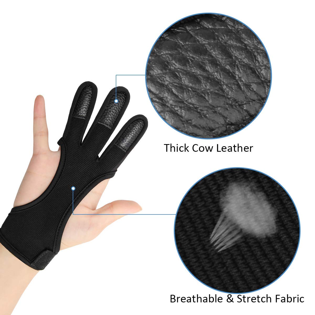 Coolrunner Archery Glove Three Finger Leather Archer Protective Gloves(M) & Archer Arm Guard Leather, Adjustable Bow Armguard