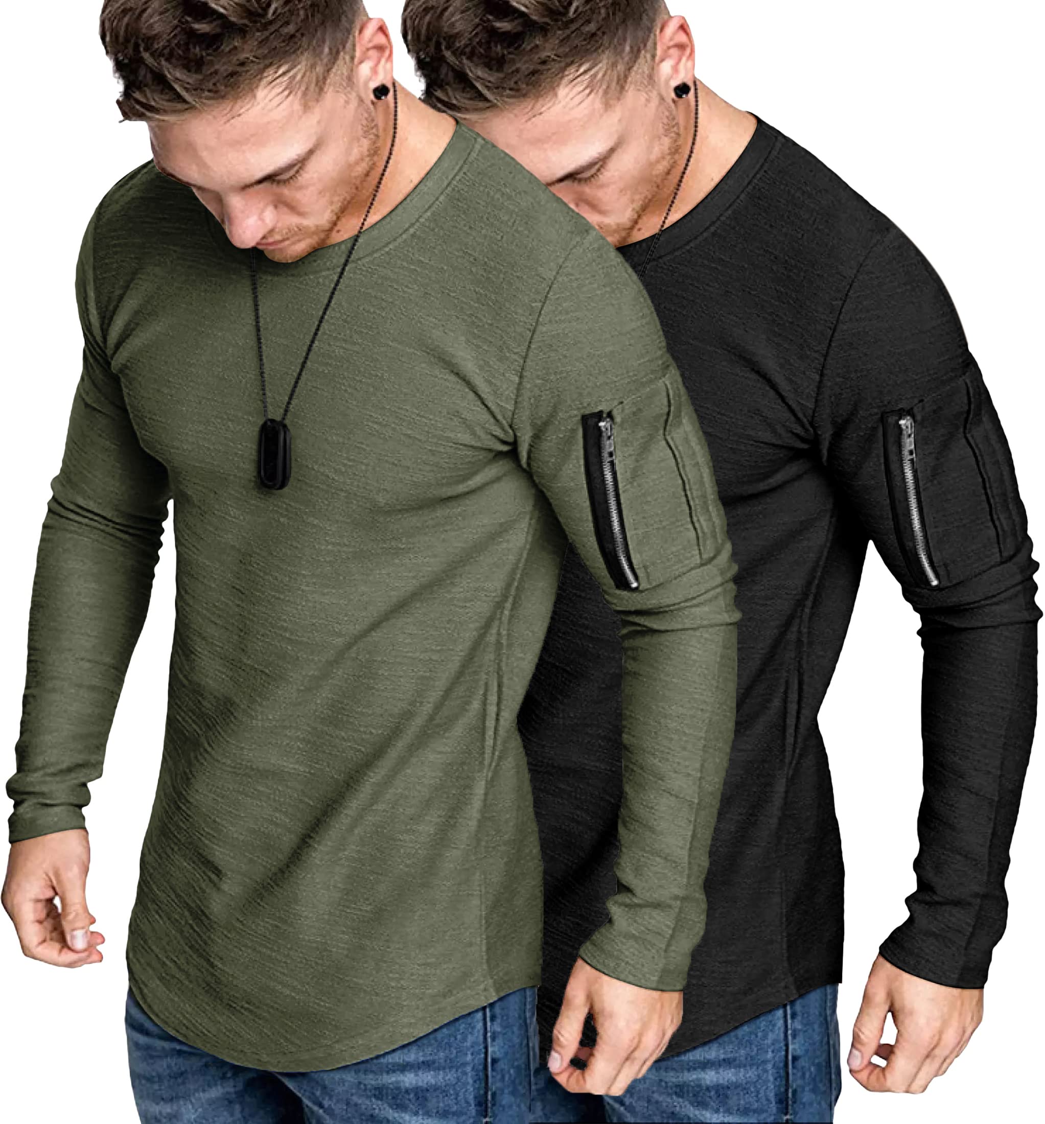 COOFANDY Mens 2 Pack Muscle Workout T Shirt Fitted Athletic Fashion Longline Hipster Hip Hop Tee Top