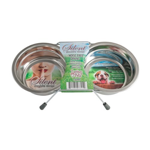 Loving Pets Silent Double Diner Pet Bowl, 1/2-Pint, Grey