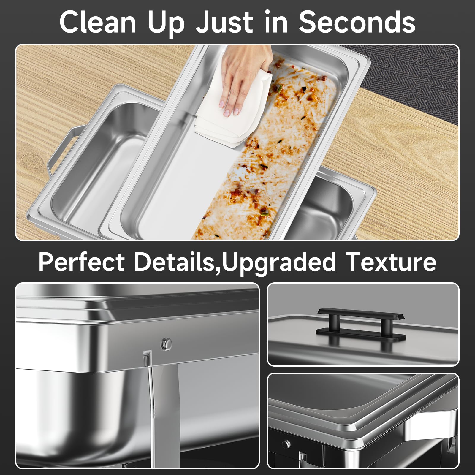 KScocina Chafing Dish Buffet Set, 4 Pack 9.5QT Chafing Dish High Grade Stainless Steel Chafer Complete Set, Gray Handle, Kitchen and Dining Utensils (Silver, 4)