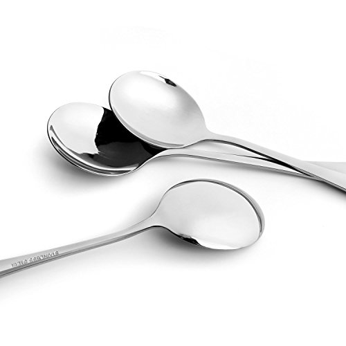Soup Spoons, AmoVee Wholesale Stainless Steel Alpha Round Spoons, Set of 8