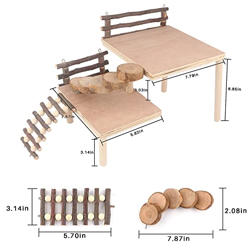 Hamster Climbing Toys Wooden Two-Tier Hamster Playground Activity Platform with Bridge Apple Wood Chewing Toys for Small Pets (Large)