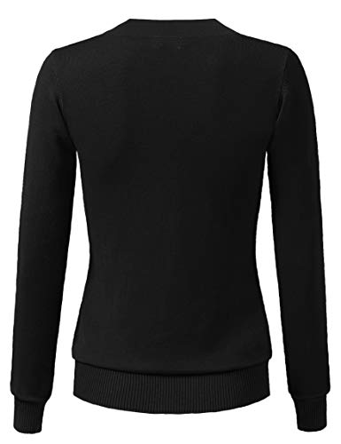 JSCEND Women's V-Neck Long Sleeve Solid Basic Soft Stretch Pullover Knit Sweater Black L