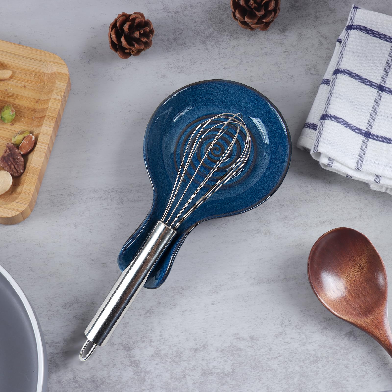 JINIHFW Spoon Rest for Kitchen, Ceramic Spoon Holder for Stove Top, Cooking Spoon Holder,Coffee Spoon Holder,Heat Resistant Utensil Rest for Countertop, Dishwasher Safe, Blue (1 pcs)