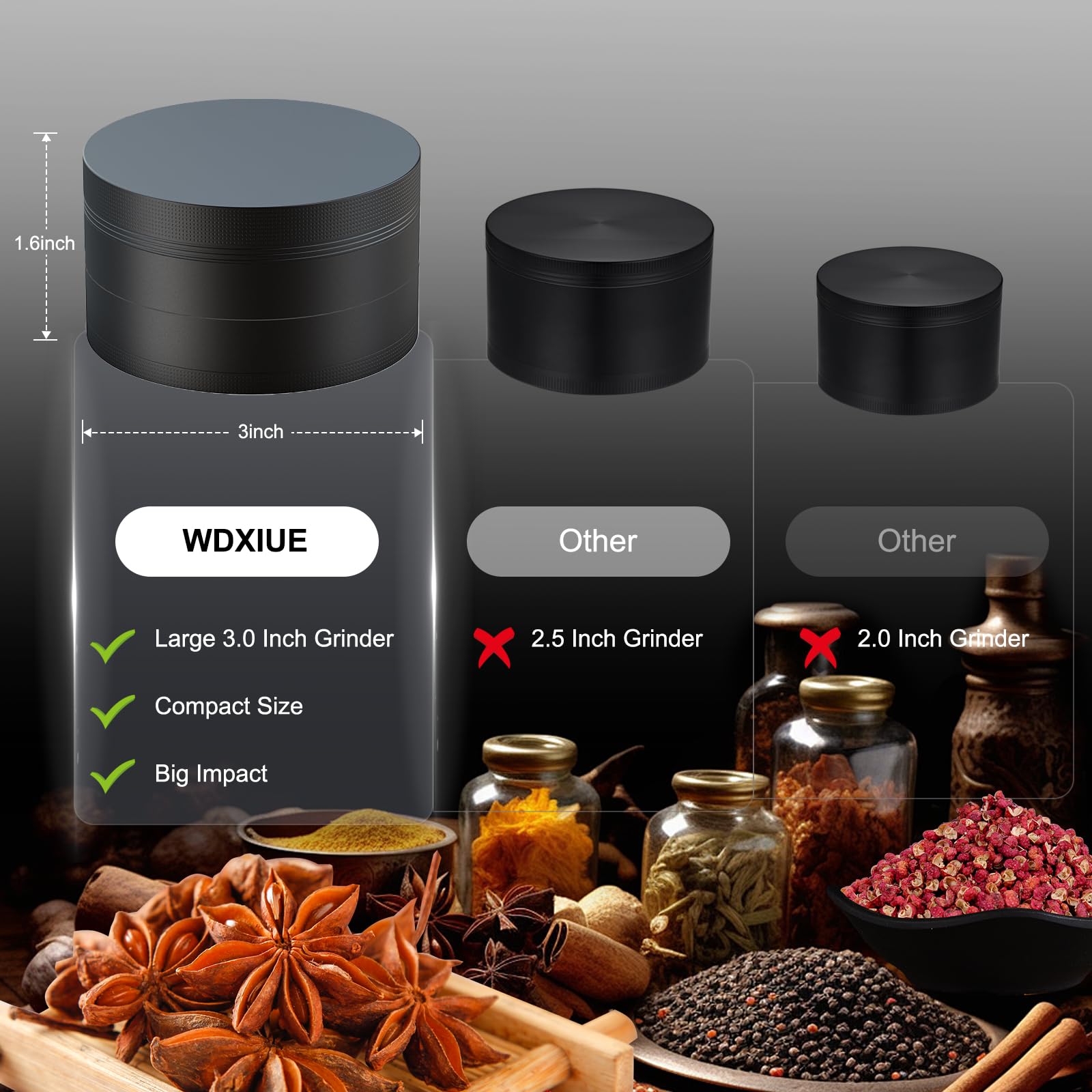 Grinder, 3'' Spices Grinder, Spice Mill (Black)