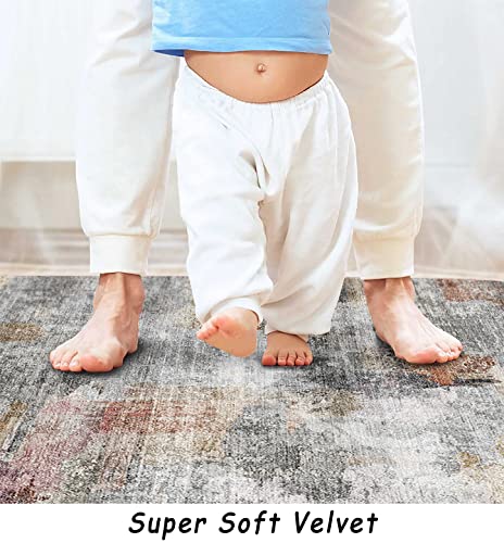 vivorug Washable Rug, Ultra Soft Area Rug 8x10, Non Slip Abstract Rug Foldable, Stain Resistant Rugs for Living Room Bedroom, Modern Fuzzy Rug (Gray/Rust, 8'x10')