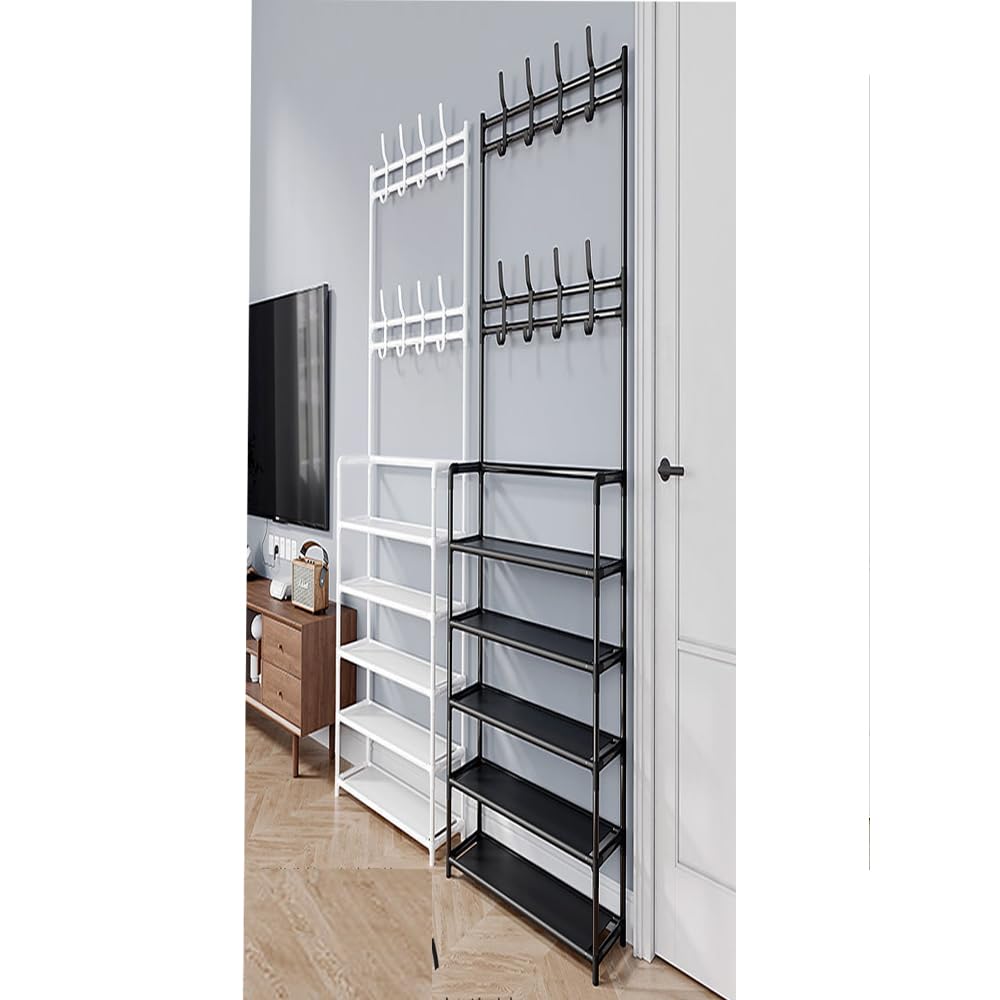 FDSDEFEN Entryway Coat Rack, Coat and Shoe Rack, Entryway Bench Storage Organizer with 8 Hooks for Bedroom (5-Tier )